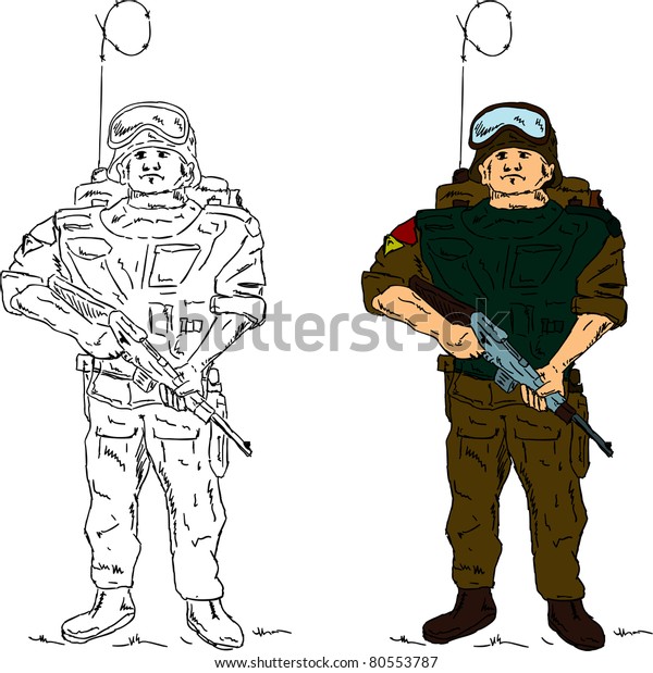 Vector Soldier Holding Gun Hand Draw Stock Vector (Royalty Free ...