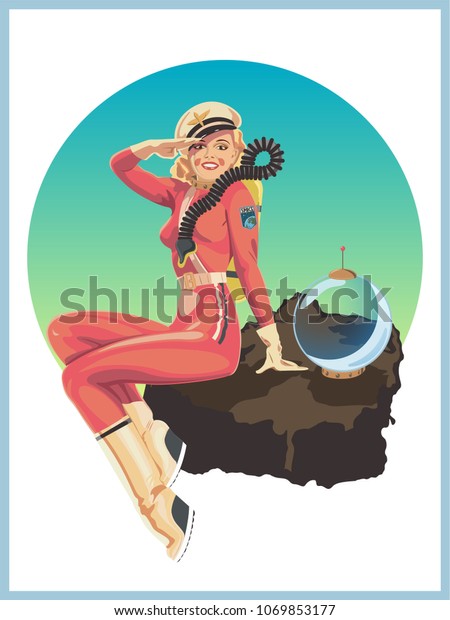 Vector Space Pin Astronaut Girl Vintage Stock Vector (Royalty Free ...