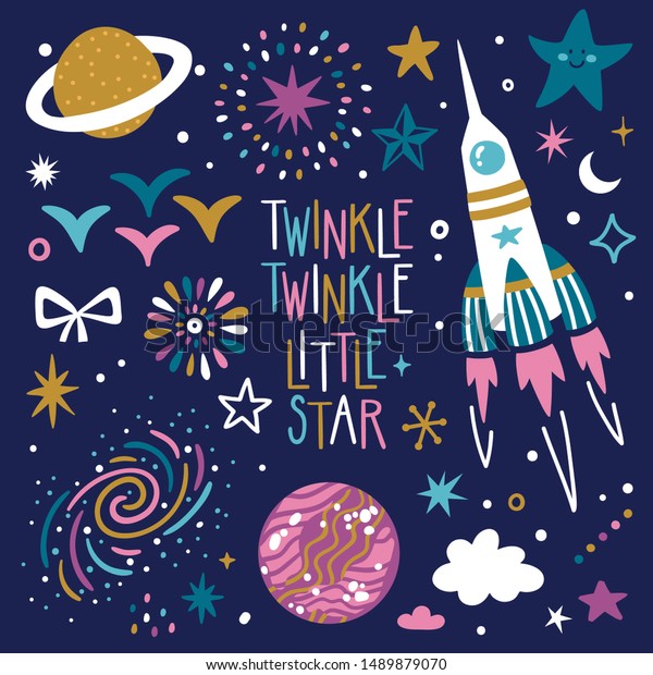 Vector Space Set Spaceship Planets Stars Stock Vector (Royalty Free ...