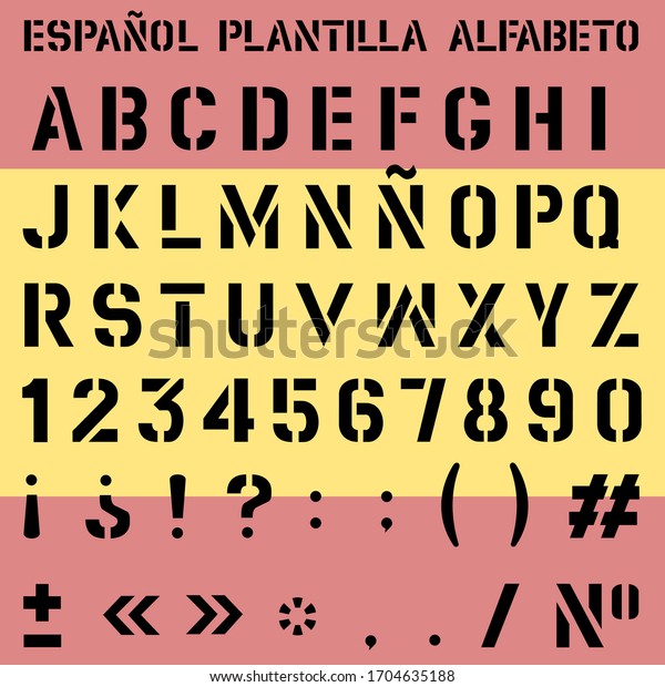 Vector Spanish Stencil Alphabet Font Numbers Stock Vector (Royalty Free ...
