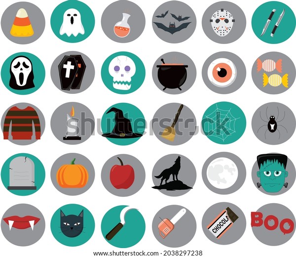 Vector Spooky Halloween Icon Set Circle Stock Vector (Royalty Free ...