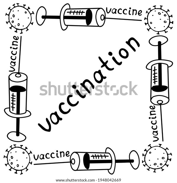 Vector Square Frame Lettering Vaccination Contour Stock Vector (Royalty ...