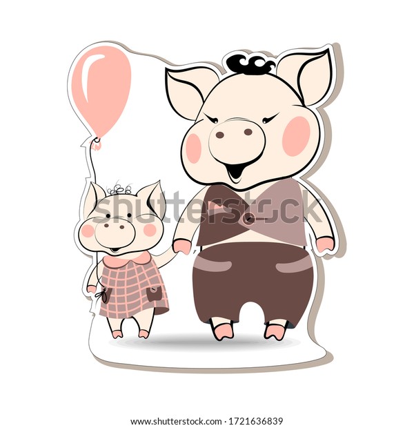 Vector Sticker Characters Dad Pig Son Stock Vector (Royalty Free ...