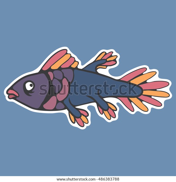 Vector Sticker Cute Cartoon Ancient Fish Stock Vector (Royalty Free ...
