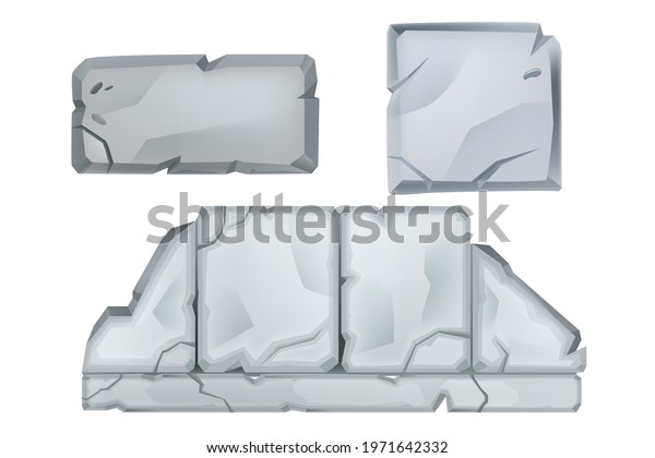 Vector stone sign board, cartoon game rock blocks illustration isolated ...