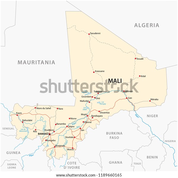Vector Street Map Republic Mali Stock Vector (Royalty Free) 1189660165 ...