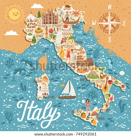 Vector Stylized Map Italy Travel Illustration Stock Vector (Royalty ...