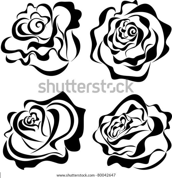Vector Stylized Roses Isolated On White Stock Vector (Royalty Free ...