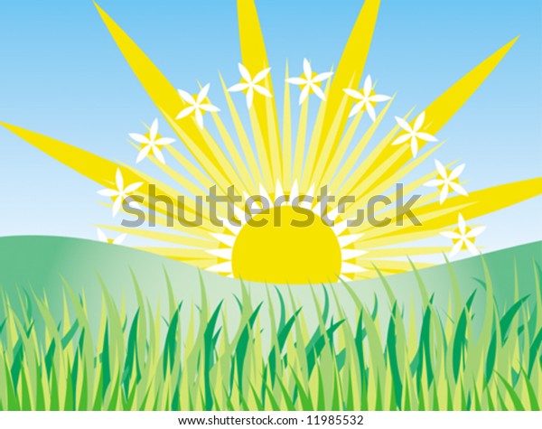 Vector Stylized Sunrise Over Green Field Stock Vector (Royalty Free ...
