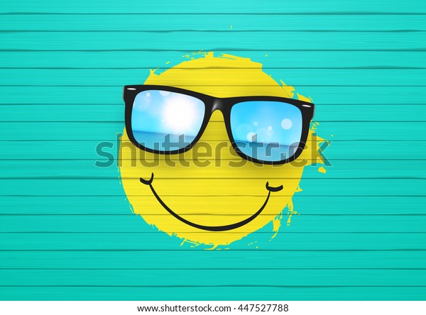 Vector Summer Design Yellow Smiley Face Stock Vector (Royalty Free ...