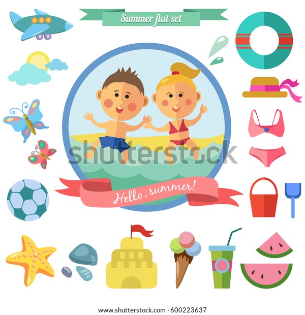 Vector Summer Set Kids Objects Flat Stock Vector (Royalty Free ...