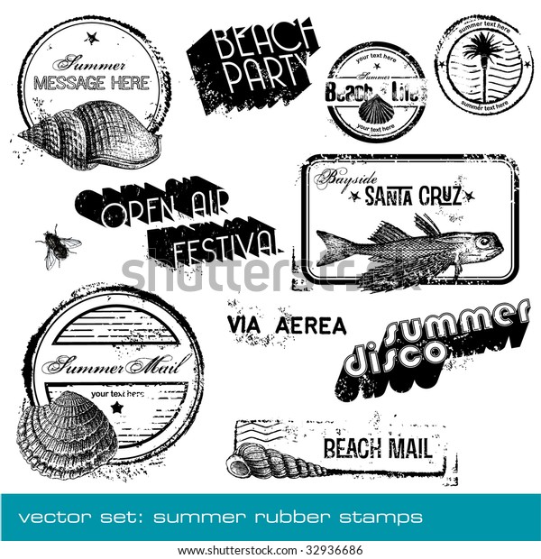Vector Summer Stamps Set Detailed Summerrelated Stock Vector (Royalty ...
