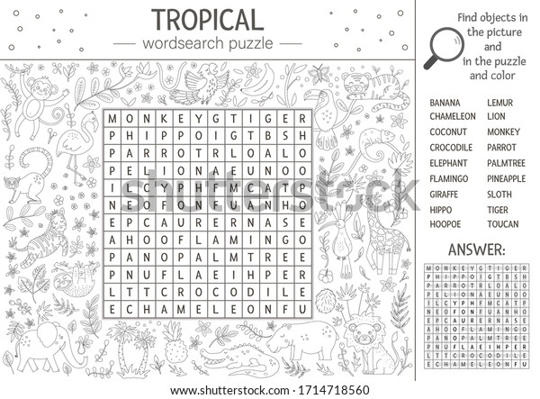 Vector Summer Wordsearch Puzzle Keyword Tropical Stock Vector (Royalty ...