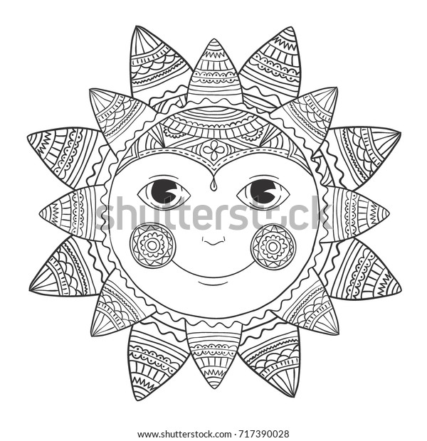 Vector Sun Ethnic Black Line Print Stock Vector (Royalty Free ...