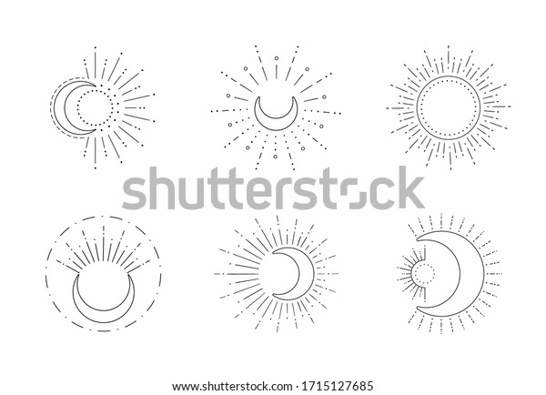 Vector Sun Moon Line Design Outline Stock Vector (Royalty Free ...
