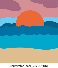 Vector Sunrise Sunset Beach Scene Flat Stock Vector (Royalty Free ...