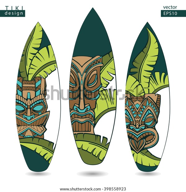 Vector Surfboard Tiki Design Stock Vector (Royalty Free) 398558923