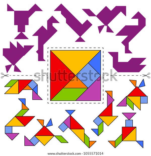 Vector Tangram Puzzle Birds Collection Geometric: เวกเตอร์สต็อก (ปลอด ...