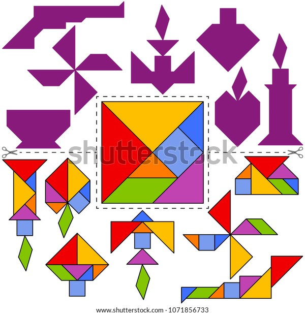 Vector Tangram Puzzle Collection (geometric puzzle). Collection of 7 ...