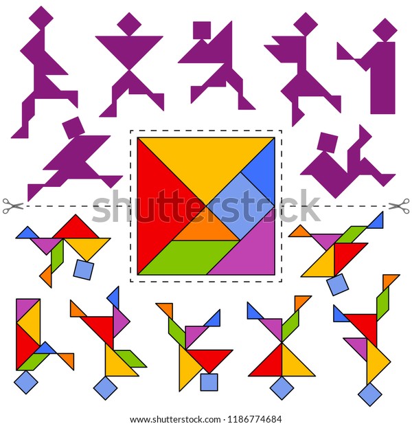 Vector Tangram Puzzle People Collection Geometric Stock Vector (Royalty ...