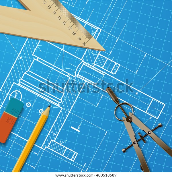 Vector Technical Blueprint Mechanism Engineer Illustration Stock Vector ...