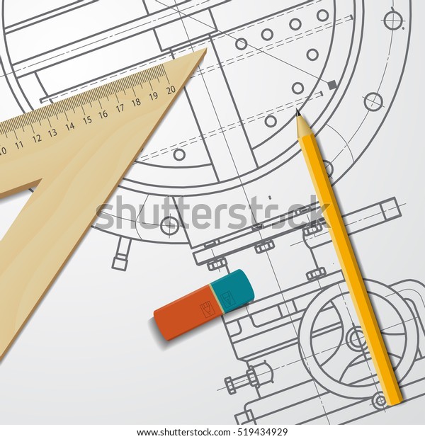 Vector Technical Blueprint Mechanism Engineer Illustration Stock Vector ...