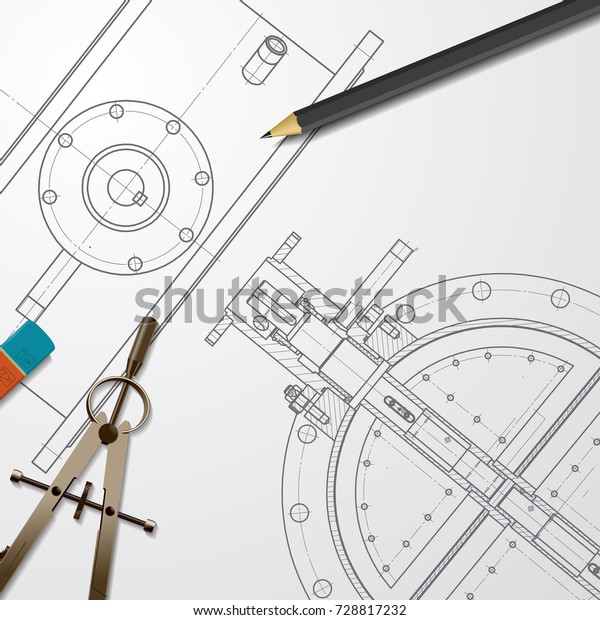 Vector Technical Blueprint Mechanism Engineer Illustration Stock Vector ...