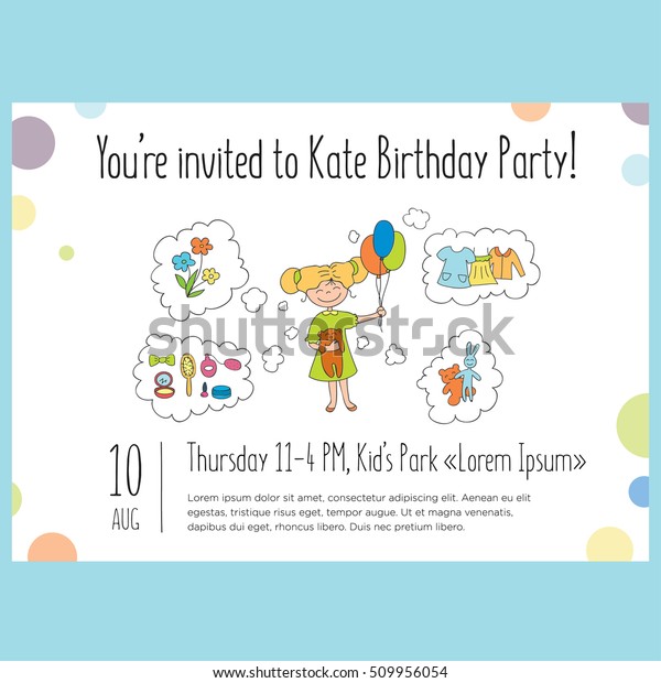 Vector Template Birthday Party Invitation Cartoon Stock Vector (Royalty ...