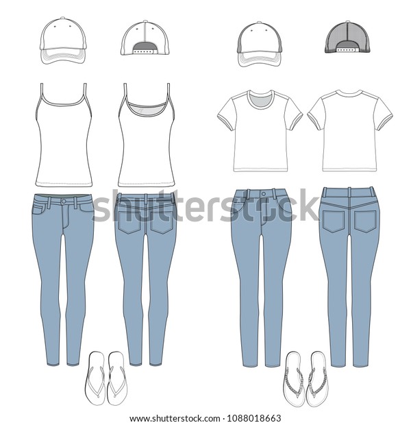 Vector Template Ladies Outfit Set Stock Vector (Royalty Free) 1088018663