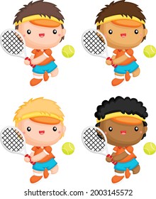 Vector Tennis Players Different Skin Tones Stock Vector (Royalty Free ...