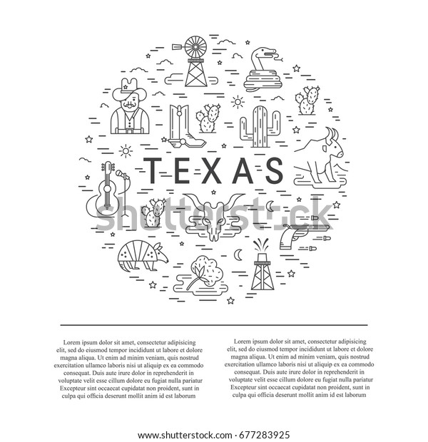 Vector Texasl Outline Icons Made Circle Stock Vector (Royalty Free ...
