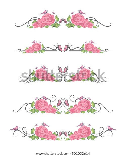 Vector Text Dividers Pink Roses Butterflies Stock Vector (Royalty Free ...