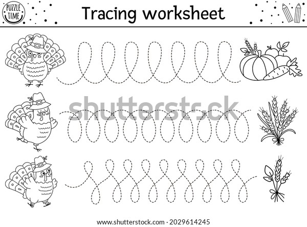 Vector Thanksgiving Handwriting Practice Worksheet Autumn Stock Vector ...