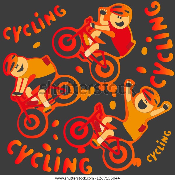 Vector Three Funny Cartoony Cyclists Waves Stock Vector (Royalty Free ...