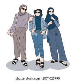 Vector Three Young Sisters Wearing Hijab Stock Vector (Royalty Free ...