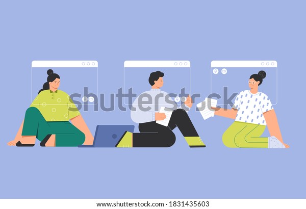 Vector Trendy Illustration Group People Friends Stock Vector (Royalty ...
