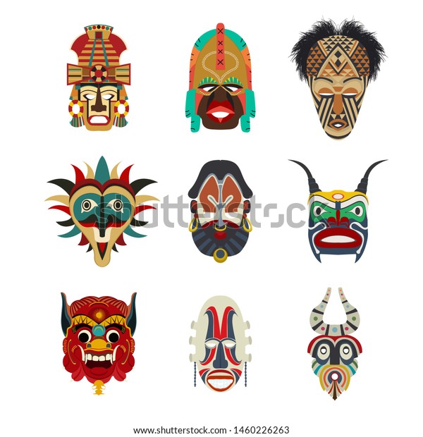 Vector Tribal Masks Set Isolated Objects Stock Vector (Royalty Free ...