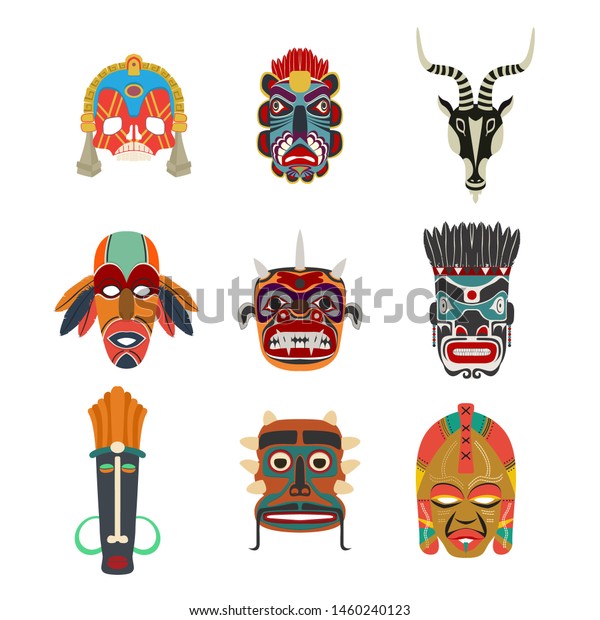 Vector Tribal Masks Set Isolated Objects Stock Vector (Royalty Free ...