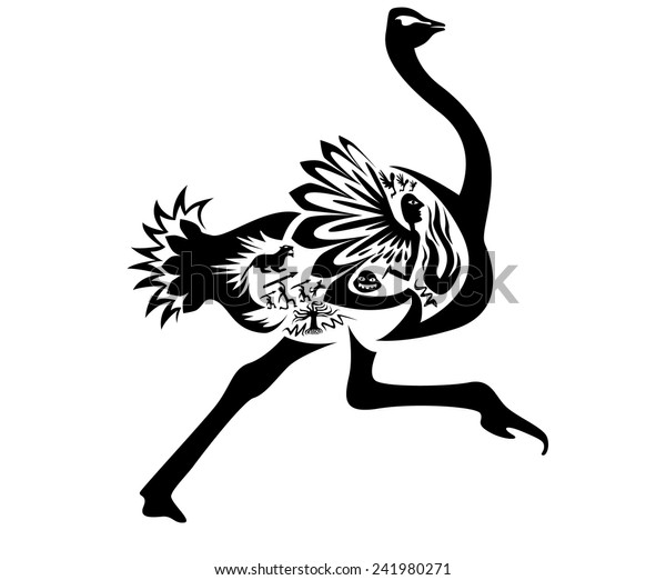 Vector Tribal Ostrich Illustration Tattoo Stamp Stock Vector (Royalty ...