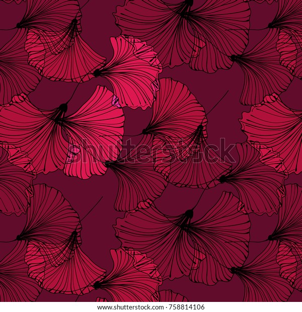 Vector Tropical Leaves On Red Background 스톡 벡터(로열티 프리) 758814106 ...