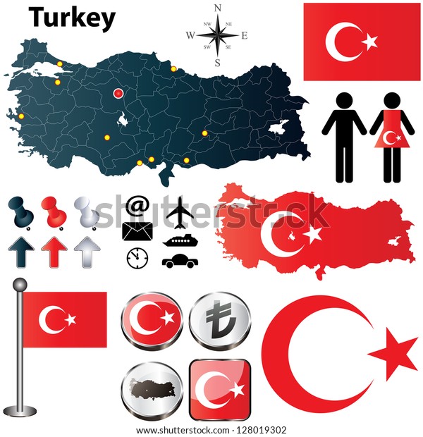 Vector Turkey Set Detailed Country Shape Stock Vector (Royalty Free ...