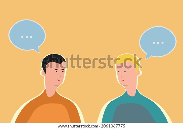 Vector Two People Talking Yellow Background Stock Vector (Royalty Free ...
