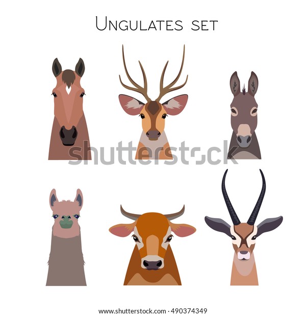 Vector Ungulates Cloven Hoofed Animals Set 스톡 벡터(로열티 프리) 490374349