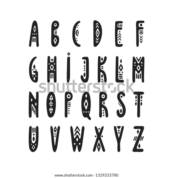 Vector Uppercase Narrow Handdrawn Alphabet Peruvian: vector de stock ...