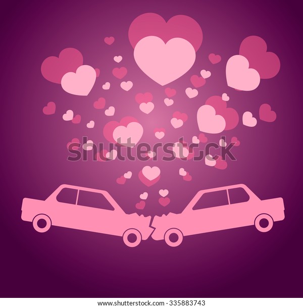 Vector Valentine greeting card with two cars kissing each other and ...