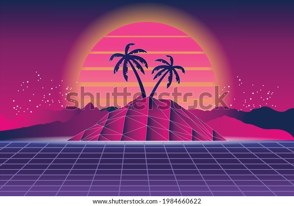 Vector Vaporwave Retrowave Synthwave Retro Scifi Stock Vector (Royalty ...