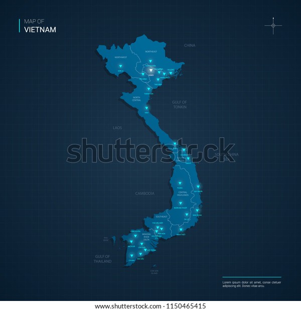 Vector Vietnam Map Illustration Blue Neon Stock Vector (Royalty Free ...
