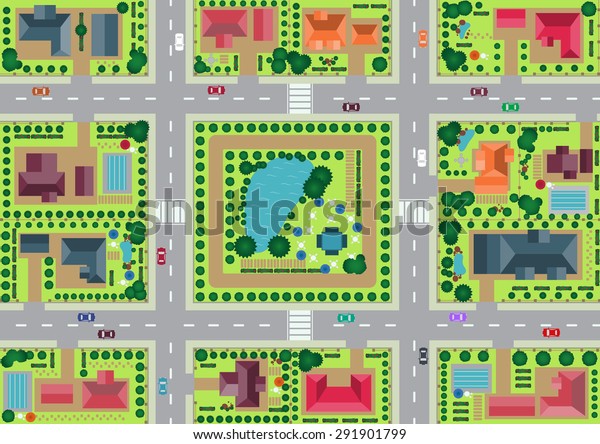 Vector Village Park View Top Flat Stock Vector (Royalty Free) 291901799