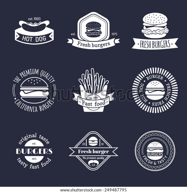 Vector vintage fast food logo set. Retro eating signs collection ...
