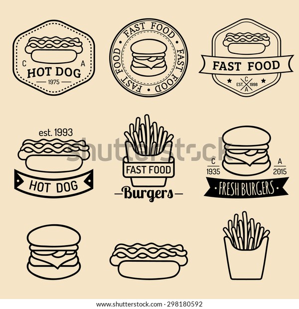 Vector Vintage Fast Food Logos Set Stock Vector (Royalty Free) 298180592